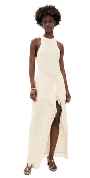Nanushka Rayen Maxi Dress With Fringe And Leather Accents - Ivory
