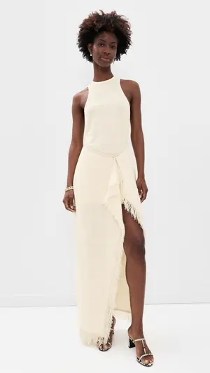 Nanushka Rayen Maxi Dress With Fringe And Leather Accents