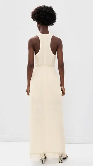 Nanushka Rayen Maxi Dress With Fringe And Leather Accents