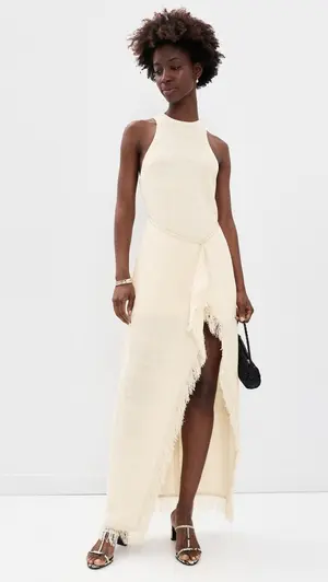 Nanushka Rayen Maxi Dress With Fringe And Leather Accents