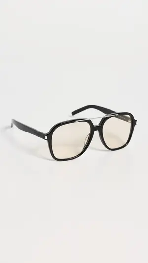Saint Laurent Aviator Sunglasses With Metal Brow Detail - Black/yellow