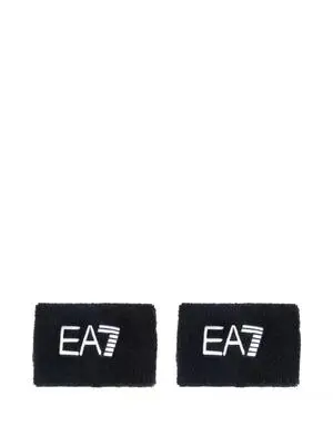 EA7 Logo Embroidered Wristbands - Black