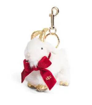 Harrods Goat Plush Keyring With Bow Detail - Brown