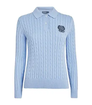 Polo Ralph Lauren Wimbledon Cable Knit Polo Sweater - Blue
