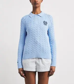 Polo Ralph Lauren Wimbledon Cable Knit Polo Sweater - Blue