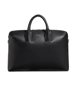 Zegna Logo Detailed Top Handle Briefcase - Black