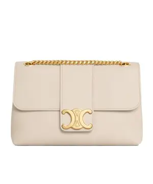 Celine Medium Victoire Bag In Supple Calfskin With Gold Finishes - Light Beige