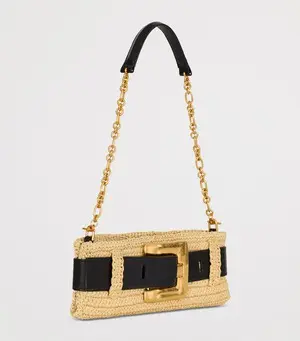 Balmain Faux Raffia Anthem Clutch Bag With Chain Strap - Beige