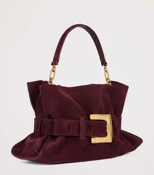 Balmain Medium Suede Shoulder Bag - Red