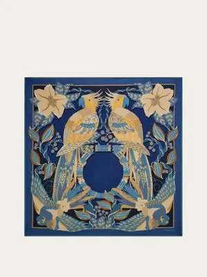 FERRAGAMO Parrots Print Cashmere Shawl - Blue