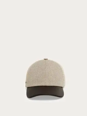 FERRAGAMO Baseball Cap With Leather Peak - Beige