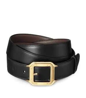 Cartier Santos De Reversible Leather Belt With Watch-inspired Buckle - Black