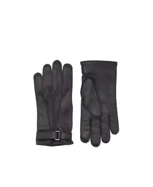 Zegna Logo-embossed Leather Gloves - Black