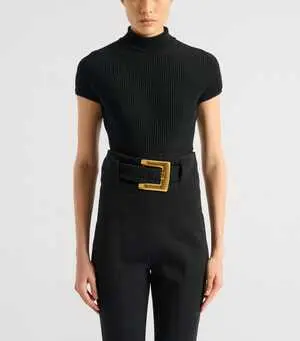 Balmain Rib-knit Merino Wool Turtleneck Bodysuit