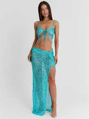 OUTCAST Harrper Maxi Skirt Turquoise
