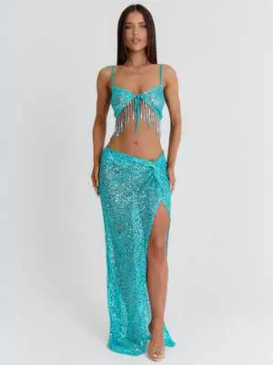 OUTCAST Harrper Maxi Skirt Turquoise