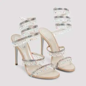 Rene Caovilla Crystal Embellished Spiral Ankle Wrap High Heel Sandals