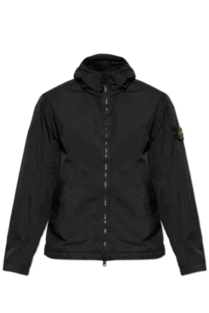 Stone Island Jacket With Logo Patch - Black