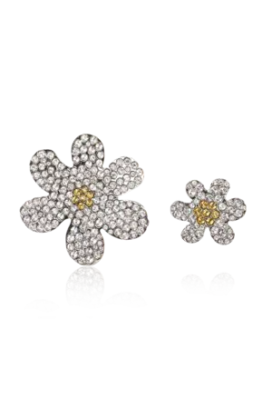 Marni Two Asymmetric Pins With Shimmering Crystals - Silver