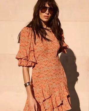 Mint Velvet Printed Ruffle V-neck Mini Dress