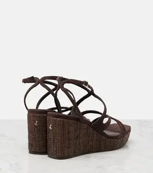 JIMMY CHOO Ayla Suede Wedge Sandals - Brown