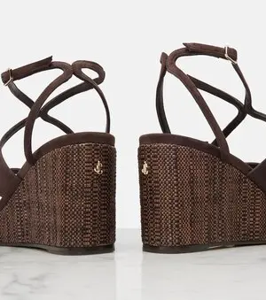 JIMMY CHOO Ayla Suede Wedge Sandals - Brown