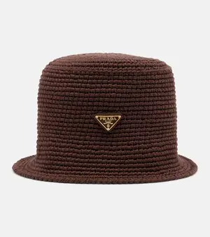 Prada Logo Crochet Cotton Bucket Hat - Brown