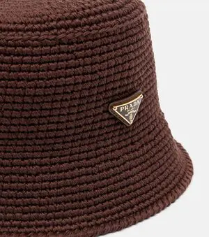 Prada Logo Crochet Cotton Bucket Hat