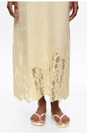 Bimba Y Lola Washed Linen Lace V-neck Midi Dress