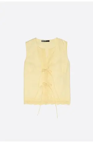 Bimba Y Lola Sleeveless Lace Trimmed Linen Shirt - Light Yellow