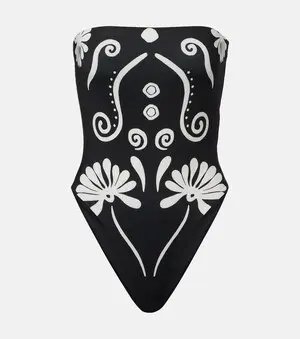 CALA DE LA CRUZ Lore Printed Strapless Swimsuit