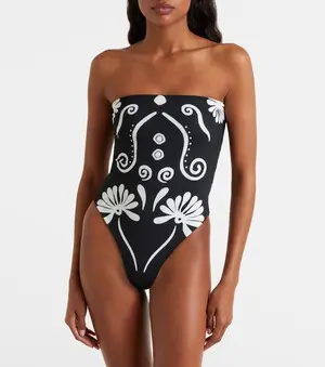 CALA DE LA CRUZ Printed Strapless One Piece Swimsuit - Black