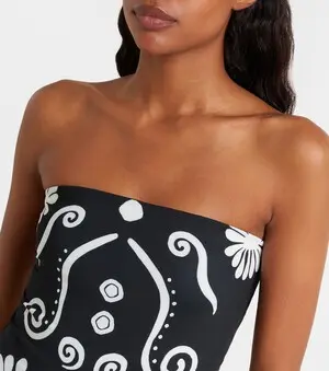 CALA DE LA CRUZ Printed Strapless One Piece Swimsuit - Black