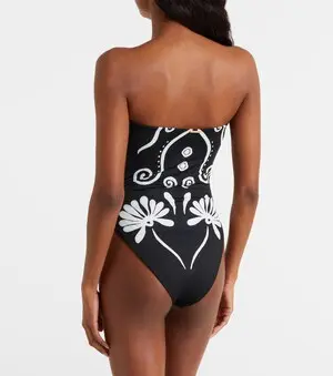 CALA DE LA CRUZ Printed Strapless One Piece Swimsuit - Black