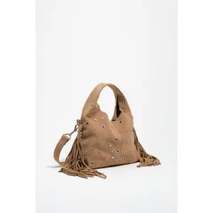 Bimba Y Lola Small Paper Suede Handbag - Natural