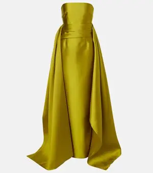 Solace London Strapless Draped Satin Gown