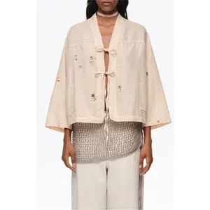 Bimba Y Lola Mini Embroidered Kimono Jacket - Sand