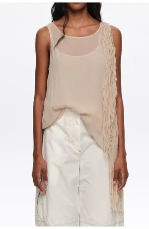 Bimba Y Lola Strappy Frayed Edge Top - Sand