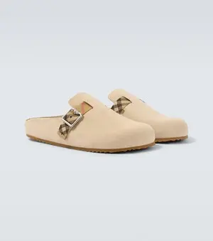 Burberry Suede Buckled Clogs - Beige