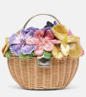 Judith Leiber Dorothy Floral-appliqué Wicker Top-handle Bag - Multicoloured
