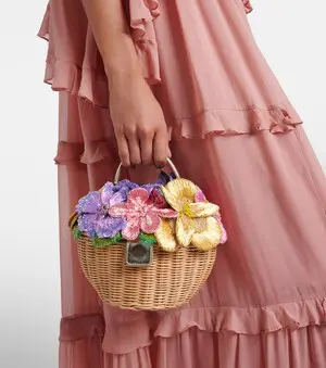 Judith Leiber Dorothy Floral-appliqué Wicker Top-handle Bag