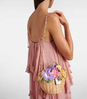 Judith Leiber Dorothy Floral-appliqué Wicker Top-handle Bag