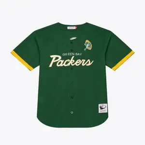 Mitchell & Ness Bay Packers Head Coach Mesh Full-button Fashion Jersey - Green