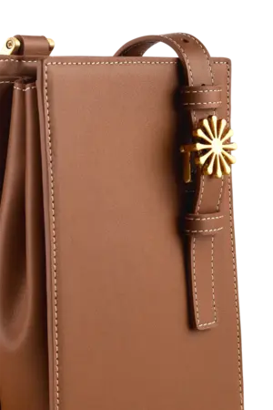 ESTHERA 1pm Leather Crossbody Bag - Caramel