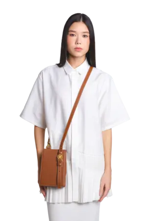 ESTHERA 1pm Leather Crossbody Bag - Caramel