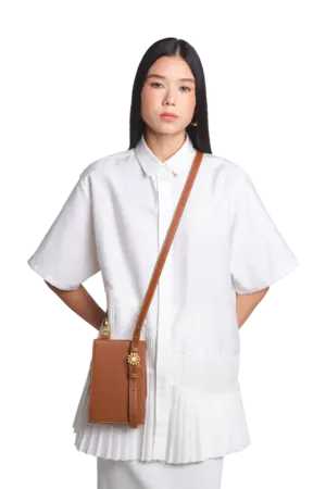ESTHERA 1pm Leather Crossbody Bag - Caramel