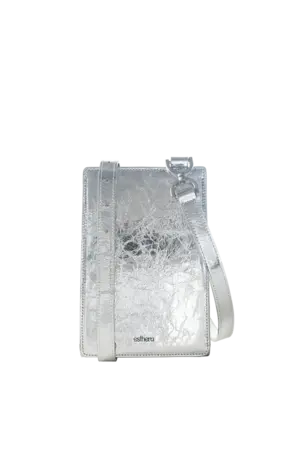 ESTHERA 1pm Leather Crossbody Bag - Silver