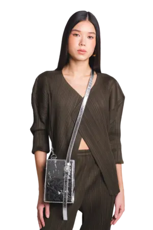 ESTHERA 1pm Leather Crossbody Bag - Silver