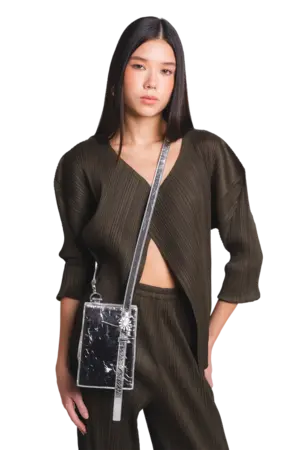 ESTHERA 1pm Leather Crossbody Bag - Silver