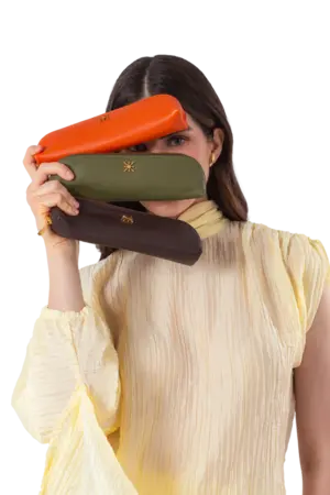 ESTHERA Leather Pencil Case - Coffee Brown
